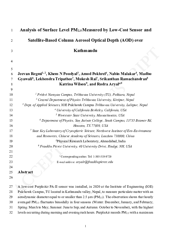 (PDF) Analysis of Surface Level PM2.5 Measured by Low-Cost Sensor and Satellite-Based Column ...
