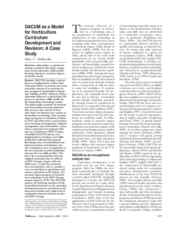 (PDF) DACUM as a Model for Horticulture Curriculum Development and ...
