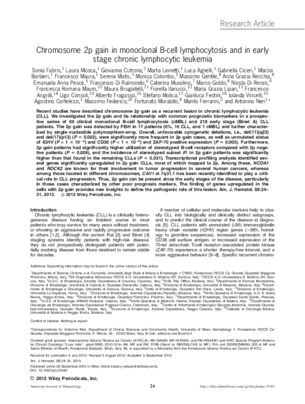 (PDF) Chromosome 2p gain in monoclonal B-cell lymphocytosis and in ...