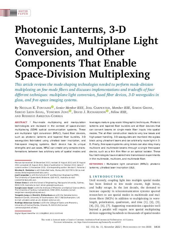 (PDF) Photonic Lanterns, 3-D Waveguides, Multiplane Light Conversion ...