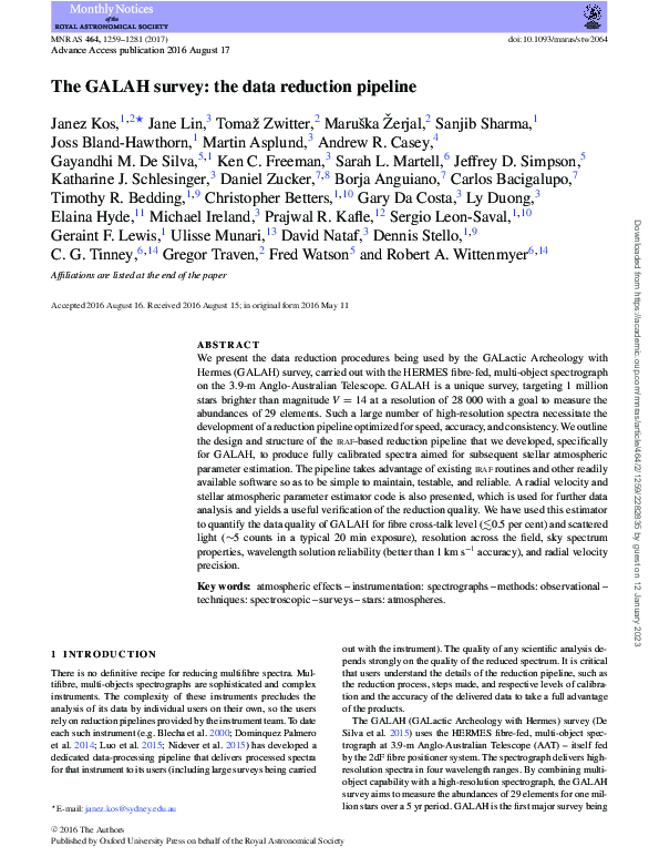 (PDF) The GALAH survey: the data reduction pipeline