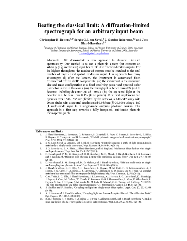 (PDF) Beating the classical limit: A diffraction-limited spectrograph ...