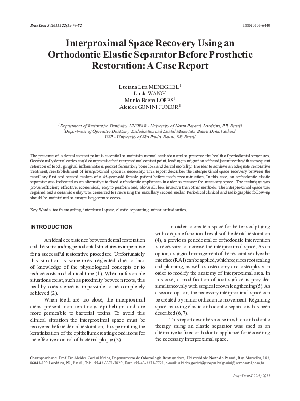 (PDF) Interproximal space recovery using an orthodontic elastic ...