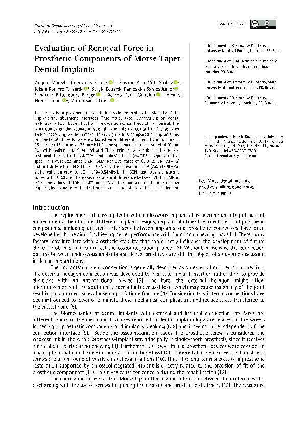 (PDF) Evaluation of Removal Force in Prosthetic Components of Morse ...
