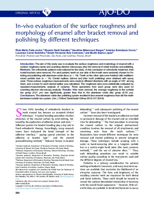 Pdf In Vivo Evaluation Of The Surface Roughness And Morphology Of Enamel After Bracket Removal