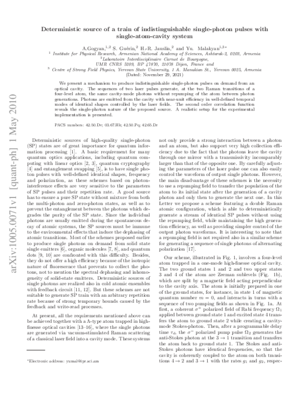 (PDF) Deterministic source of a train of indistinguishable single-photon pulses with a single ...