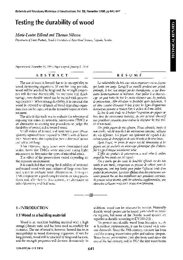 (PDF) Testing the durability of wood
