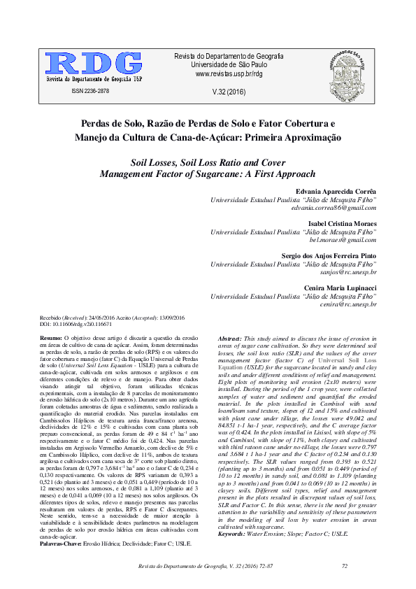 (PDF) Perdas de Solo, Razão de Perdas de Solo e Fator Cobertura e ...