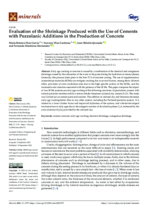 (PDF) Evaluation of the Shrinkage Produced with the Use of Cements with Pozzolanic Additions in ...