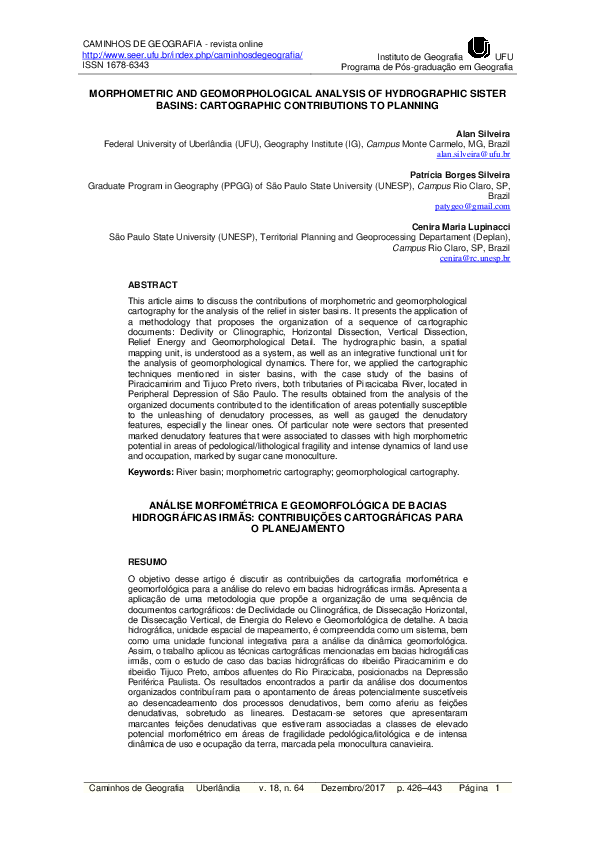 (PDF) Morphometric and Geomorphological Analysis of Hydrographic Sister ...