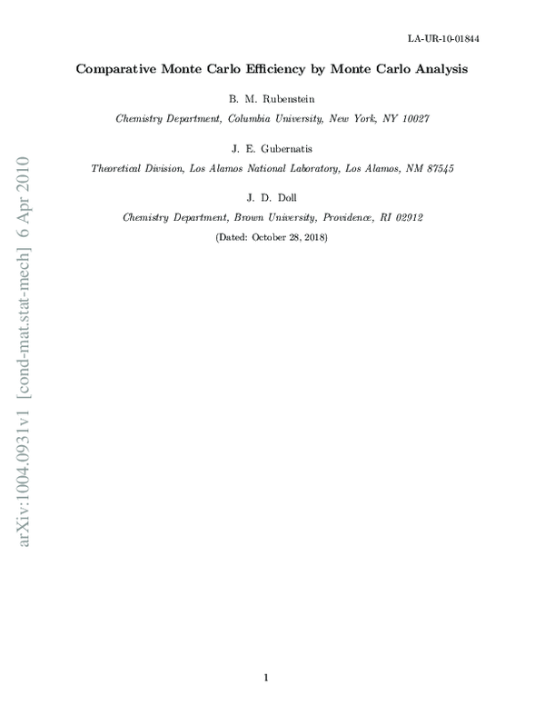 (PDF) Comparative Monte Carlo efficiency by Monte Carlo analysis