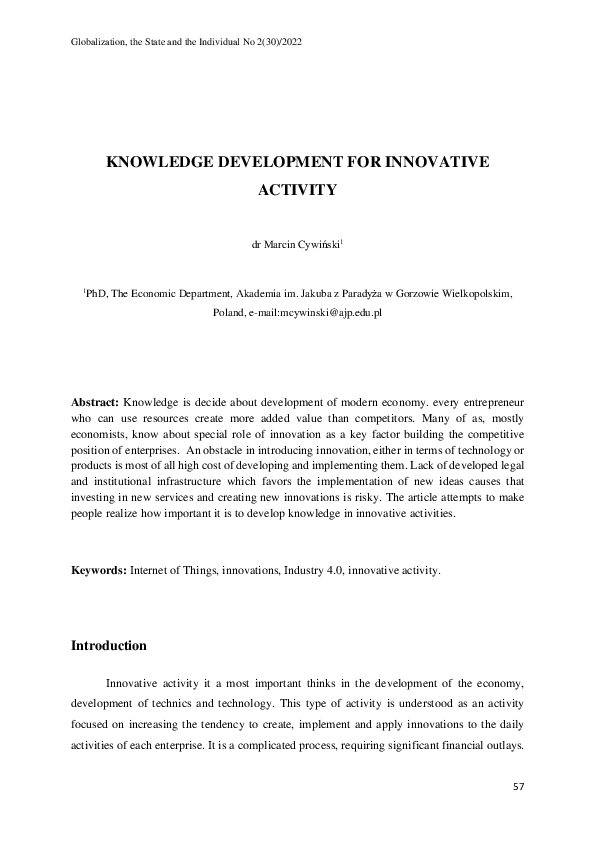 (PDF) Knowledge Development for Innovative Activity