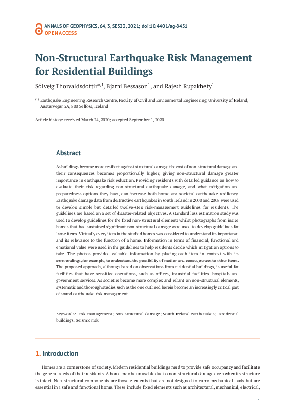 (PDF) Non-Structural Earthquake Risk Management for Residential Buildings