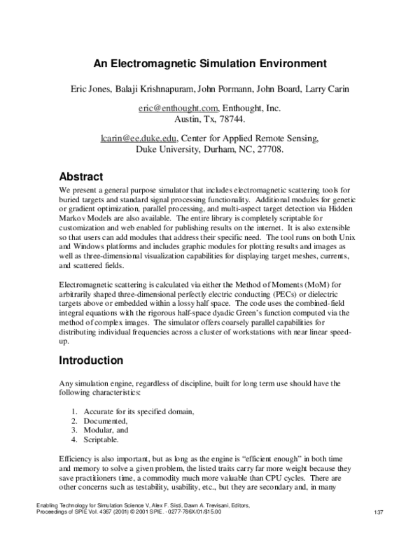(PDF) Electromagnetic simulation environment