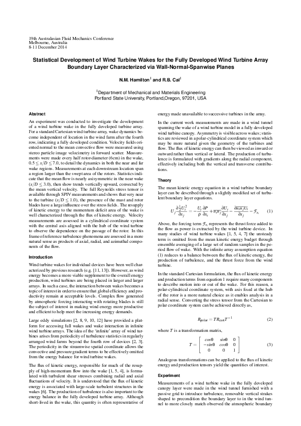 Pdf Statistical Development Of Wind Turbine Wakes For The Fully Developed Wind Turbine Array
