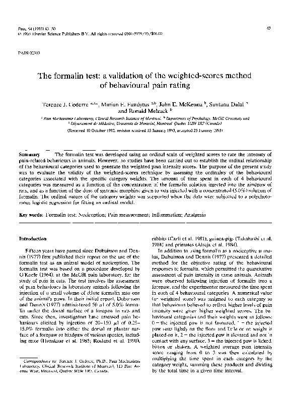 (PDF) The formalin test: a validation of the weighted-scores method of ...