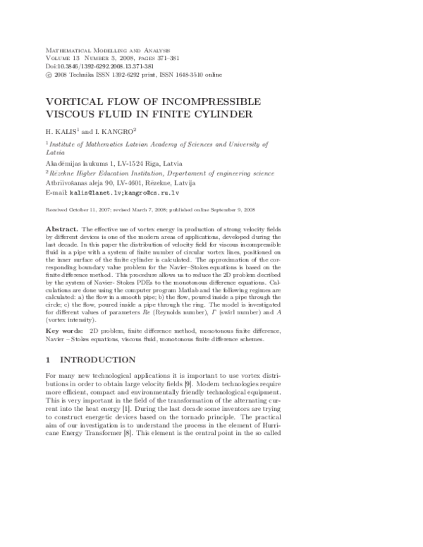 (PDF) Vortical Flow of Incompressible Viscous Fluid in Finite Cylinder