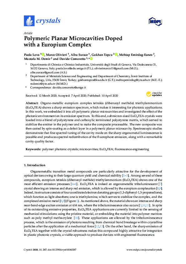 (PDF) Polymeric Planar Microcavities Doped with a Europium Complex