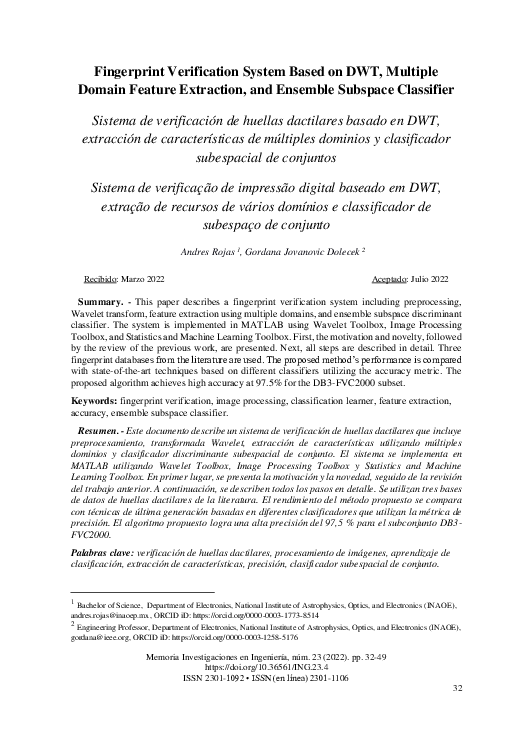 Pdf Fingerprint Verification System Based On Dwt Multiple Domain Feature Extraction And 0636