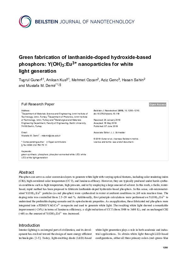 (PDF) Green fabrication of lanthanide-doped hydroxide-based phosphors: Y(OH)3:Eu3+ nanoparticles ...