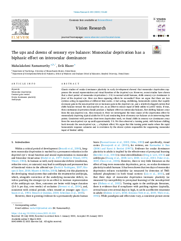 (PDF) The ups and downs of sensory eye balance: Monocular deprivation ...