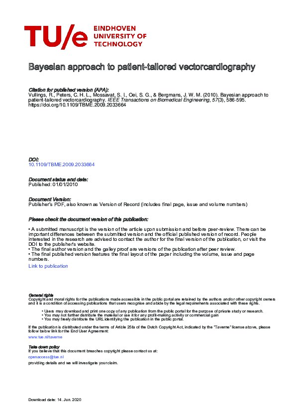(PDF) Bayesian Approach to Patient-Tailored Vectorcardiography