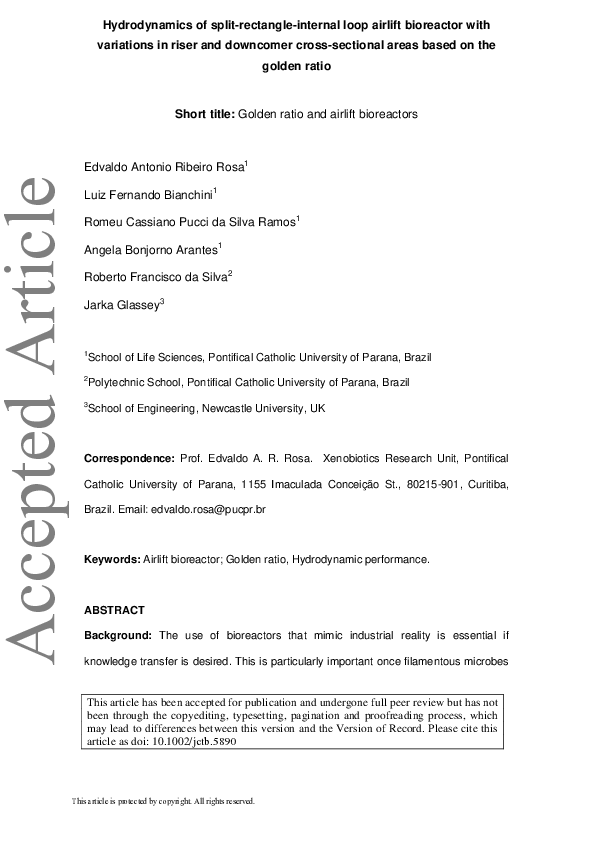 (PDF) Hydrodynamics of split‐rectangle‐internal loop airlift bioreactor ...