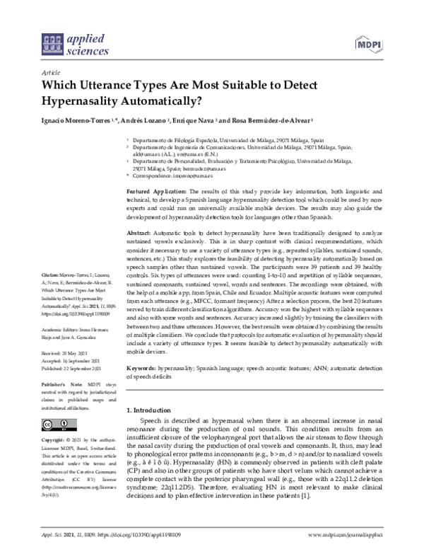 (PDF) Which Utterance Types Are Most Suitable to Detect Hypernasality ...