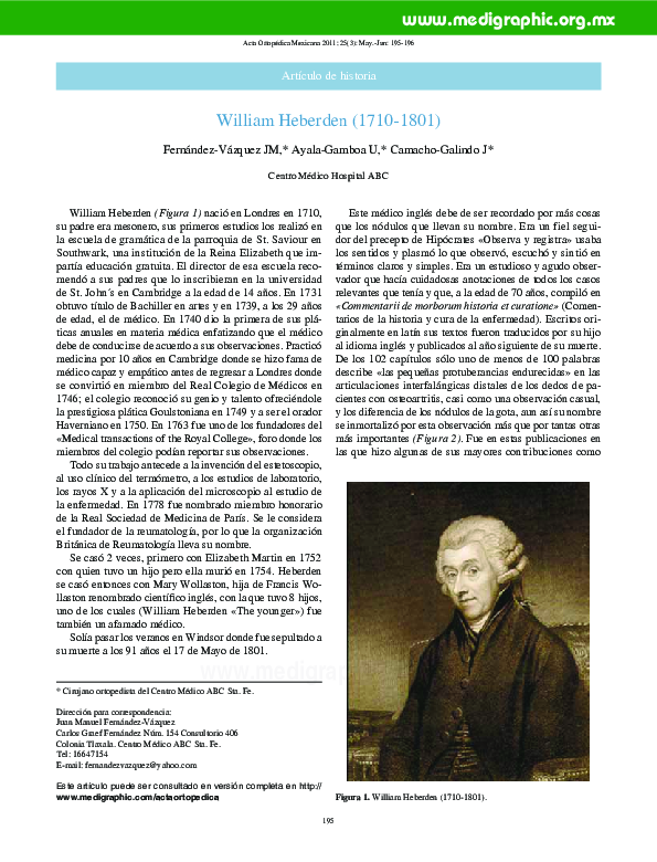 (PDF) William Heberden: un legado histórico para la reumatología