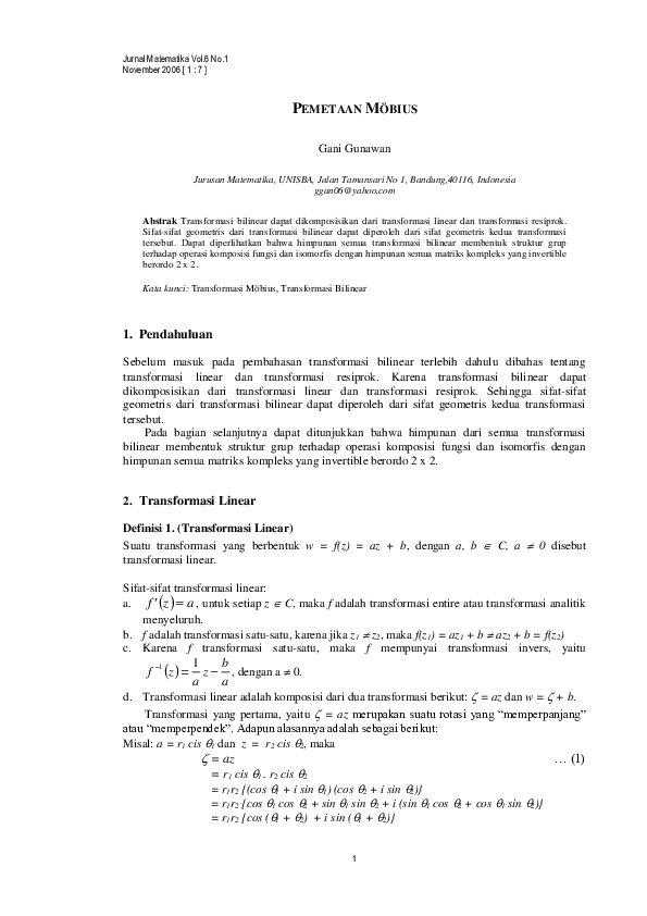 (PDF) Pemetaan Möbius
