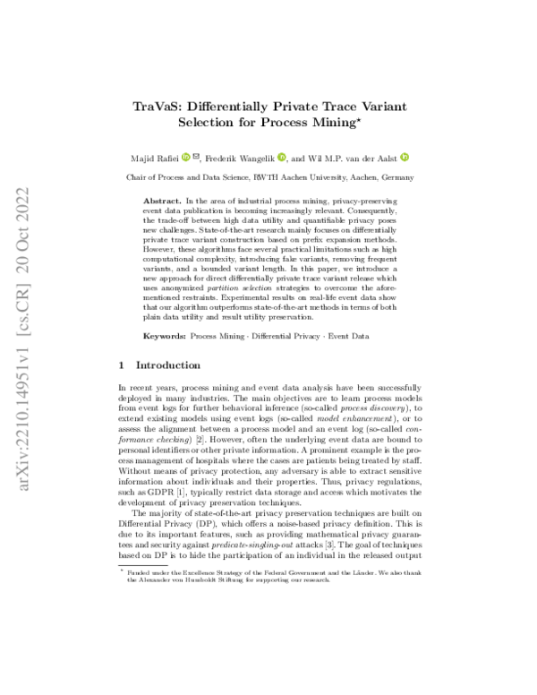 (PDF) TraVaS: Differentially Private Trace Variant Selection for Process Mining