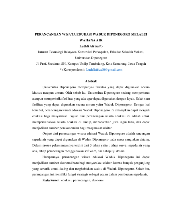 (PDF) PERANCANGAN WISATA EDUKASI WADUK DIPONEGORO MELALUI WAHANA AIR