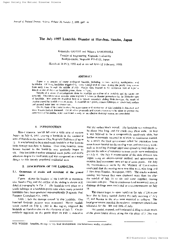 (PDF) The July 1997 Landslide Disaster at Harubun, Sasebo, Japan