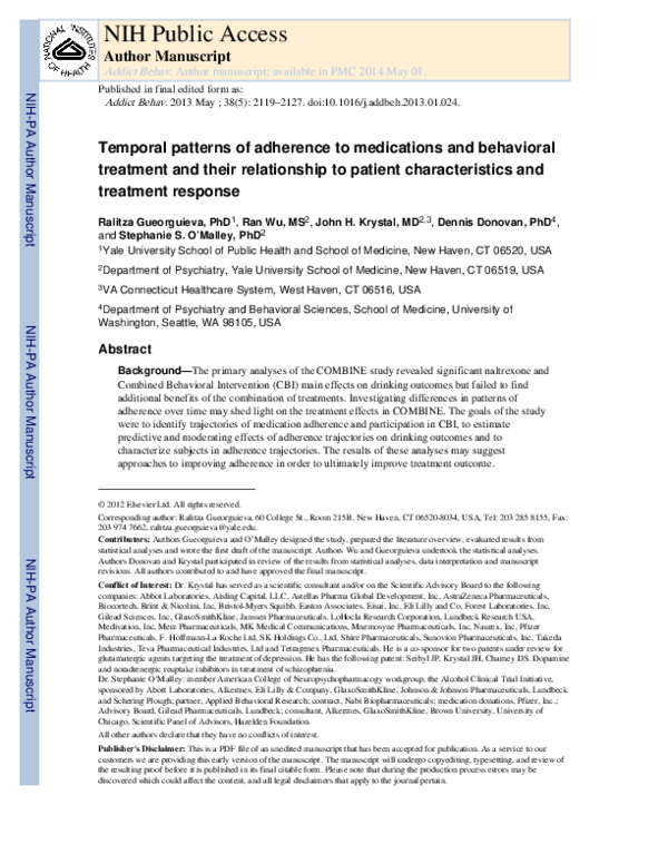 (PDF) Temporal patterns of adherence to medications and behavioral ...