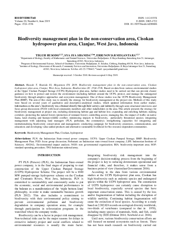 (PDF) The Biodiversity management plan in the non-conservation area ...