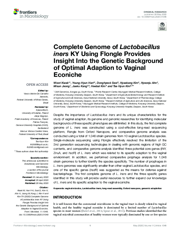 (PDF) Complete Genome of Lactobacillus iners KY Using Flongle Provides ...