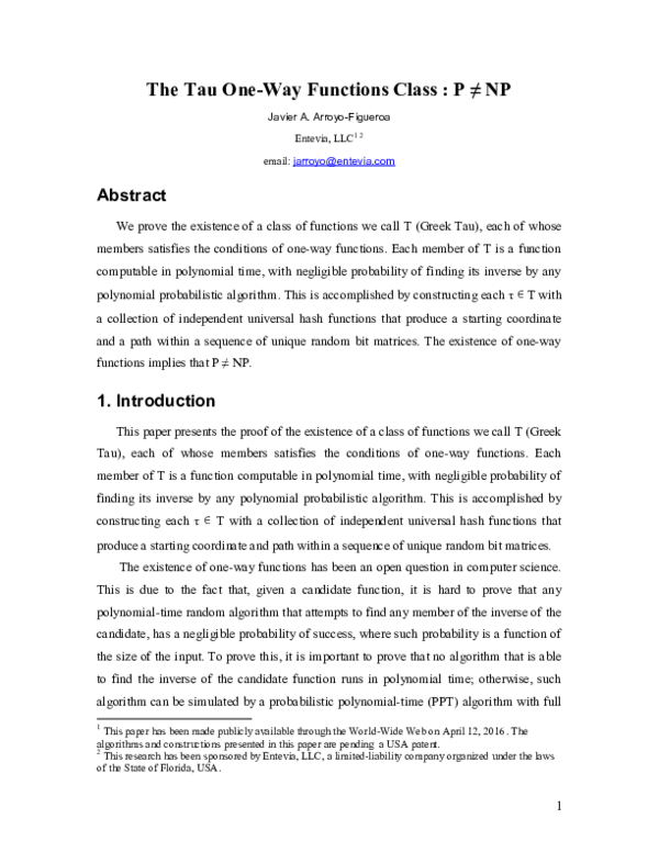 (PDF) One-Way Functions and P vs. NP Proof