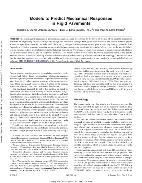 (PDF) Models to Predict Mechanical Responses in Rigid Pavements