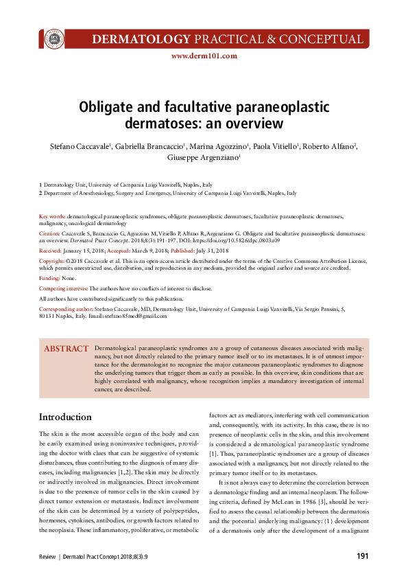 (PDF) Paraneoplastic Dermatoses: Diagnosis Overview