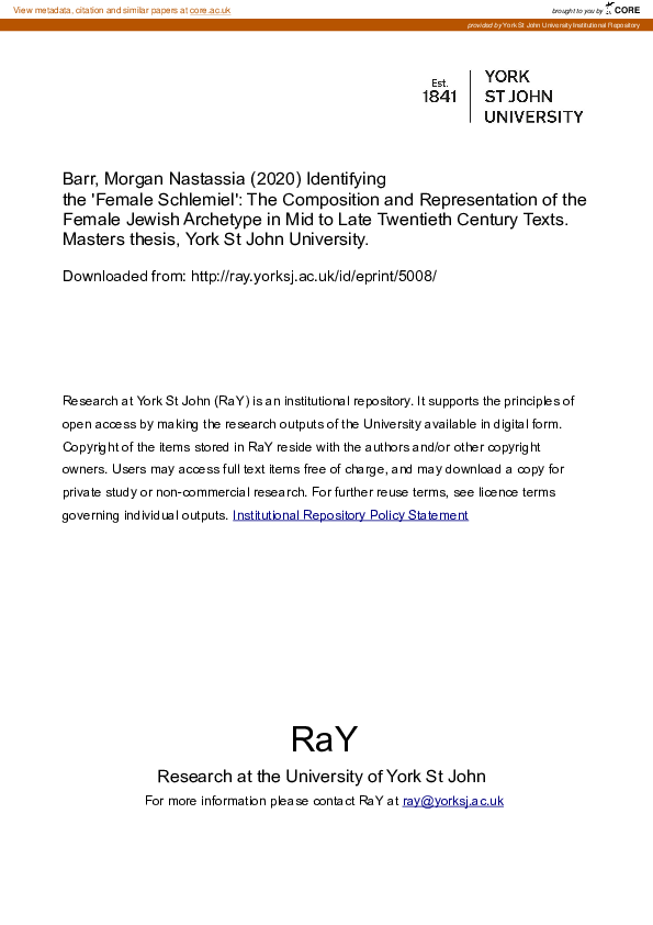 (PDF) Identifying the 'Female Schlemiel': The Composition and ...