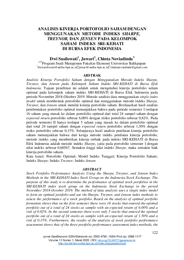 (PDF) Analisis Kinerja Portofolio Saham Dengan Menggunakan Metode ...