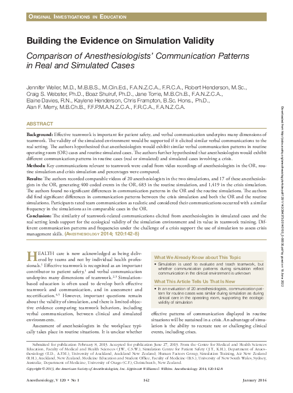 (PDF) Building the Evidence on Simulation Validity