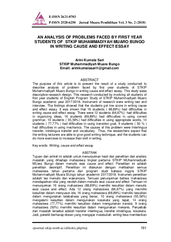 (PDF) An Analysis of Problems Faced by First Year Students of STKIP ...