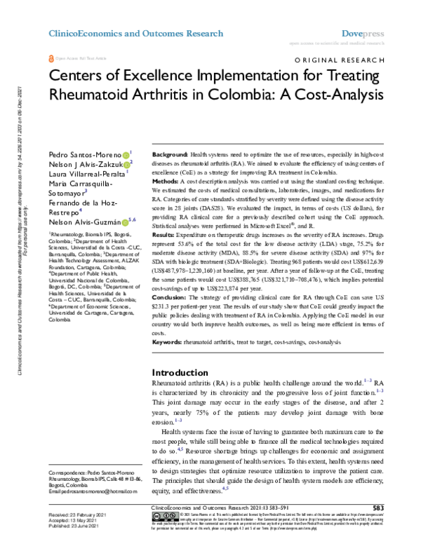 (PDF) Centers of Excellence Implementation for Treating Rheumatoid ...