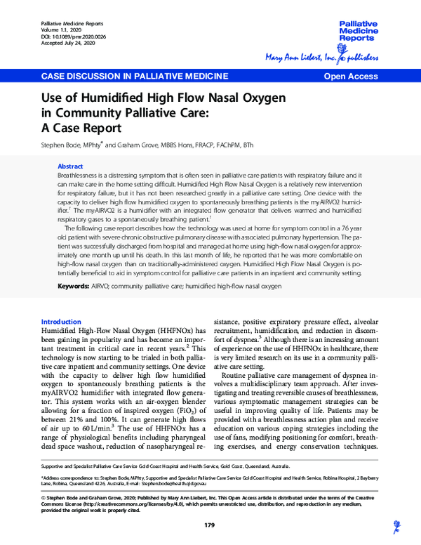(PDF) High-Flow Nasal Oxygen in Palliative Care