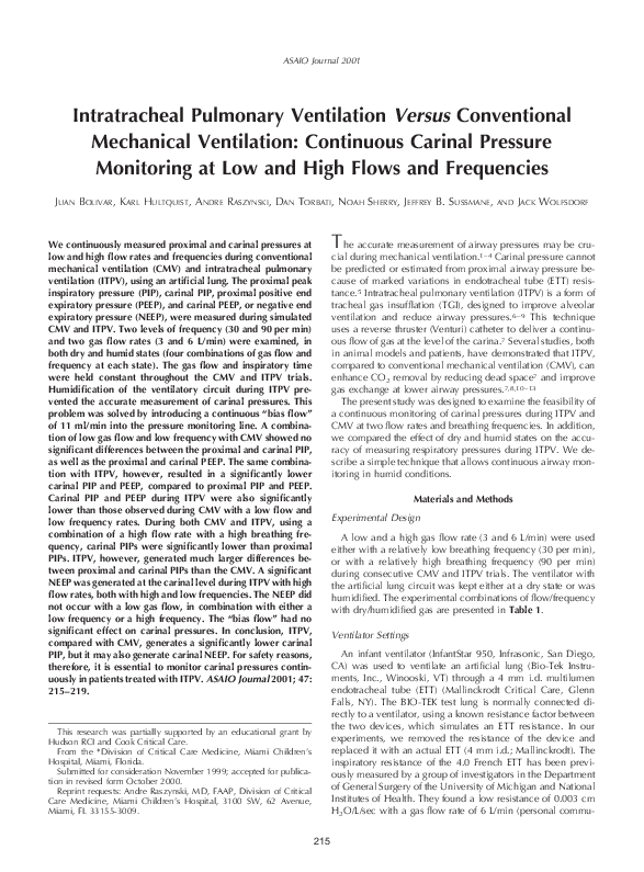 (PDF) Intratracheal Pulmonary Ventilation Versus Conventional ...