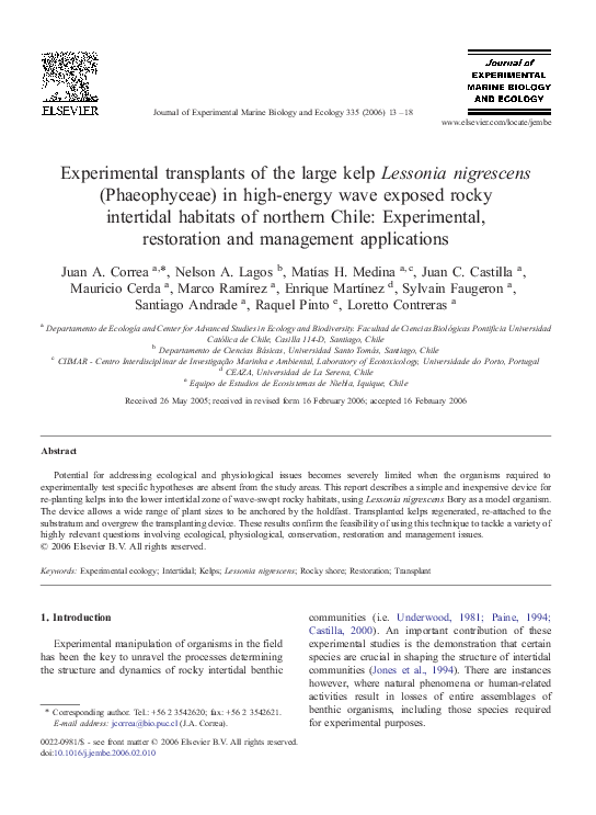 (PDF) Experimental transplants of the large kelp Lessonia nigrescens ...