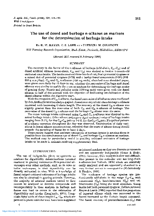 (PDF) The use of dosed and herbage n-alkanes as markers for the ...