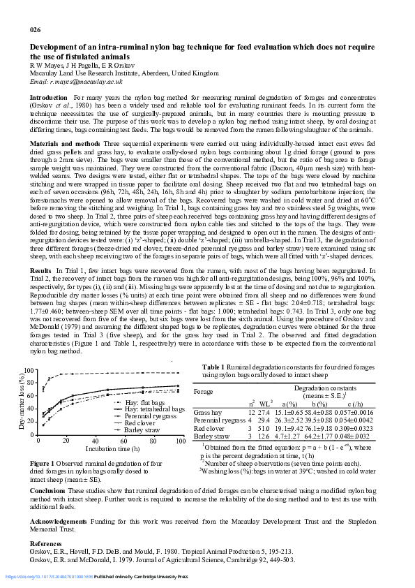 (PDF) Development of an intra-ruminal nylon bag technique for feed ...