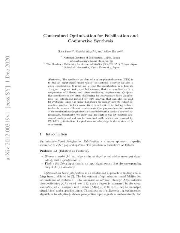 (PDF) Constrained Optimization for Falsification and Conjunctive Synthesis